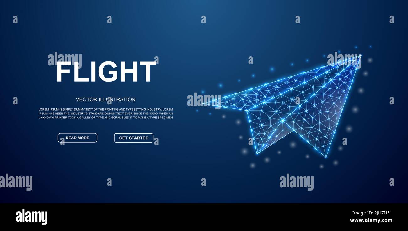 Paper airplane 3d low poly symbol with connected dots for blue landing ...
