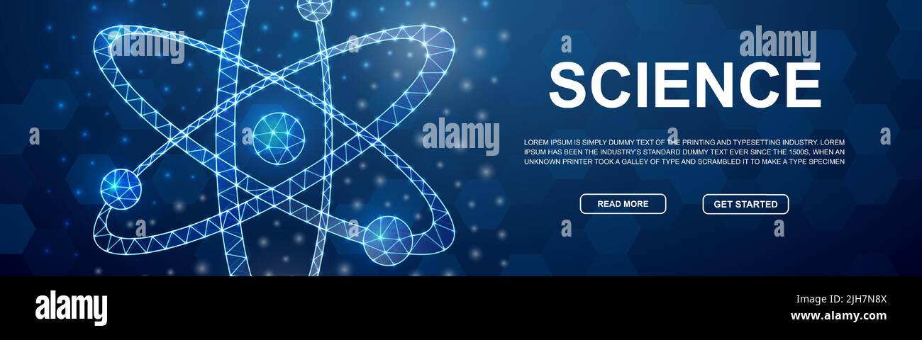 Atom 3d low poly symbol for head promotion banner. Atomic neutron ...