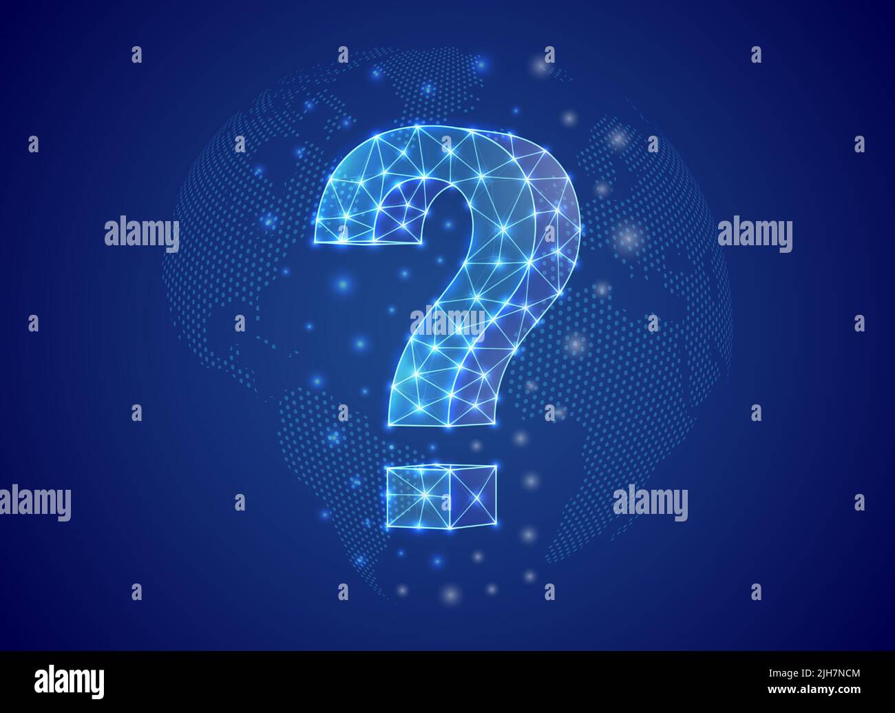Question mark 3d low poly symbol with blue world map background. Help ...