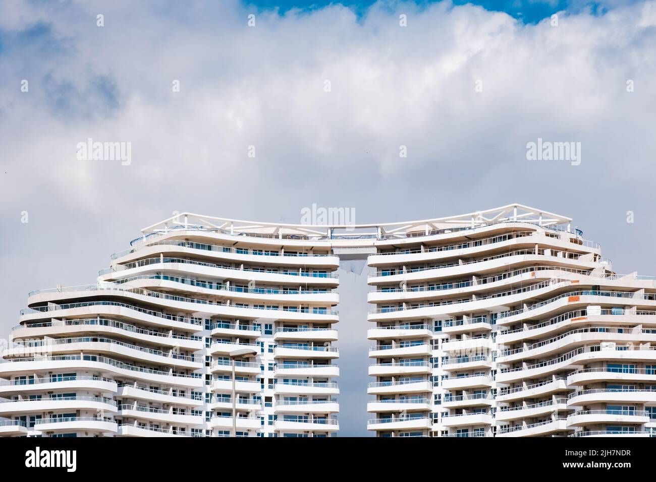 A newly built hotel with large balconies is an area overcrowded by ...