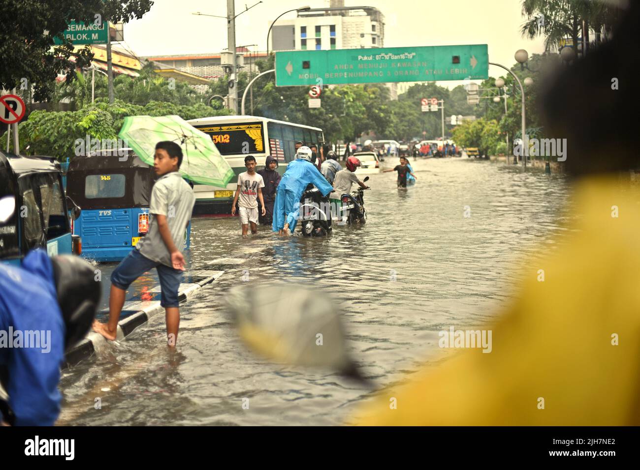 Traffic on a road in Central Jakarta, Indonesia, after a continuous ...
