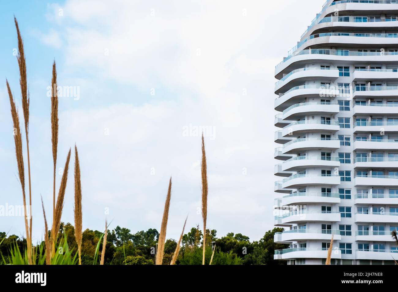 A newly built hotel with large balconies is an area overcrowded by ...