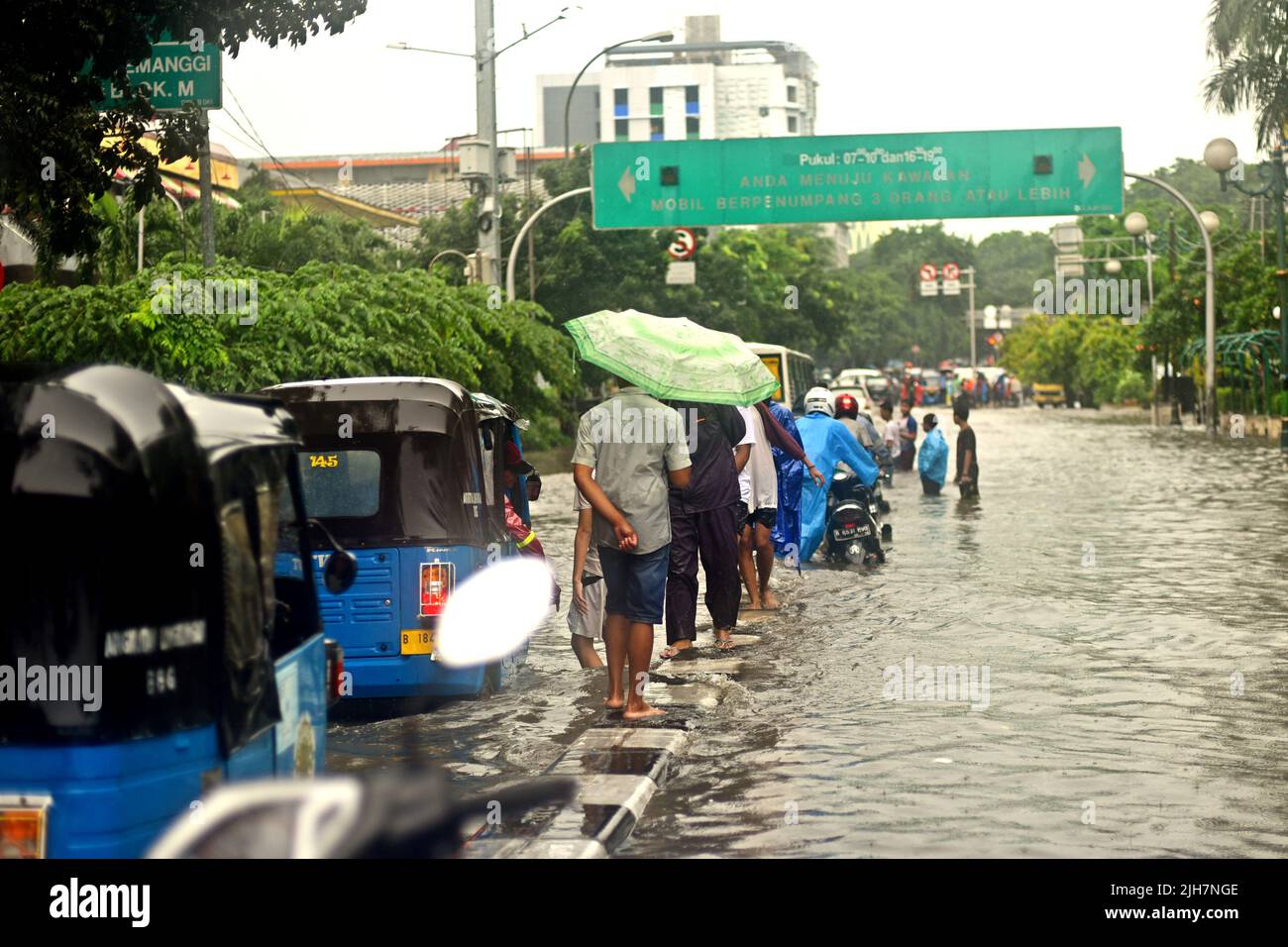 Traffic on a road in Central Jakarta, Indonesia, after a continuous ...