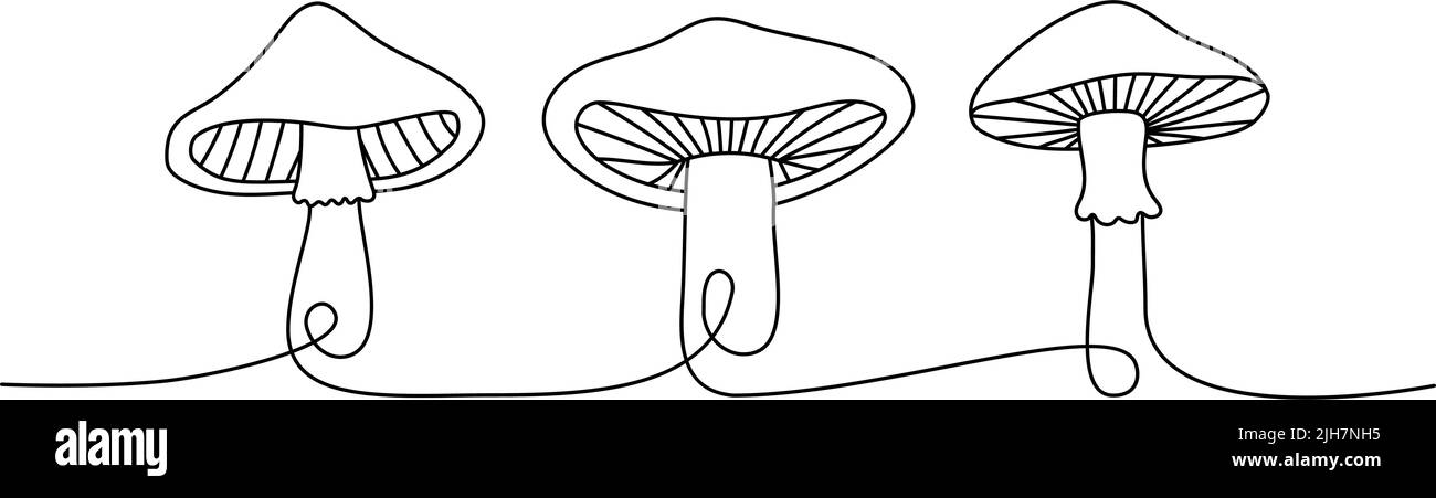 Set of Mushroom one line continuous drawing. Mushroom continuous one ...