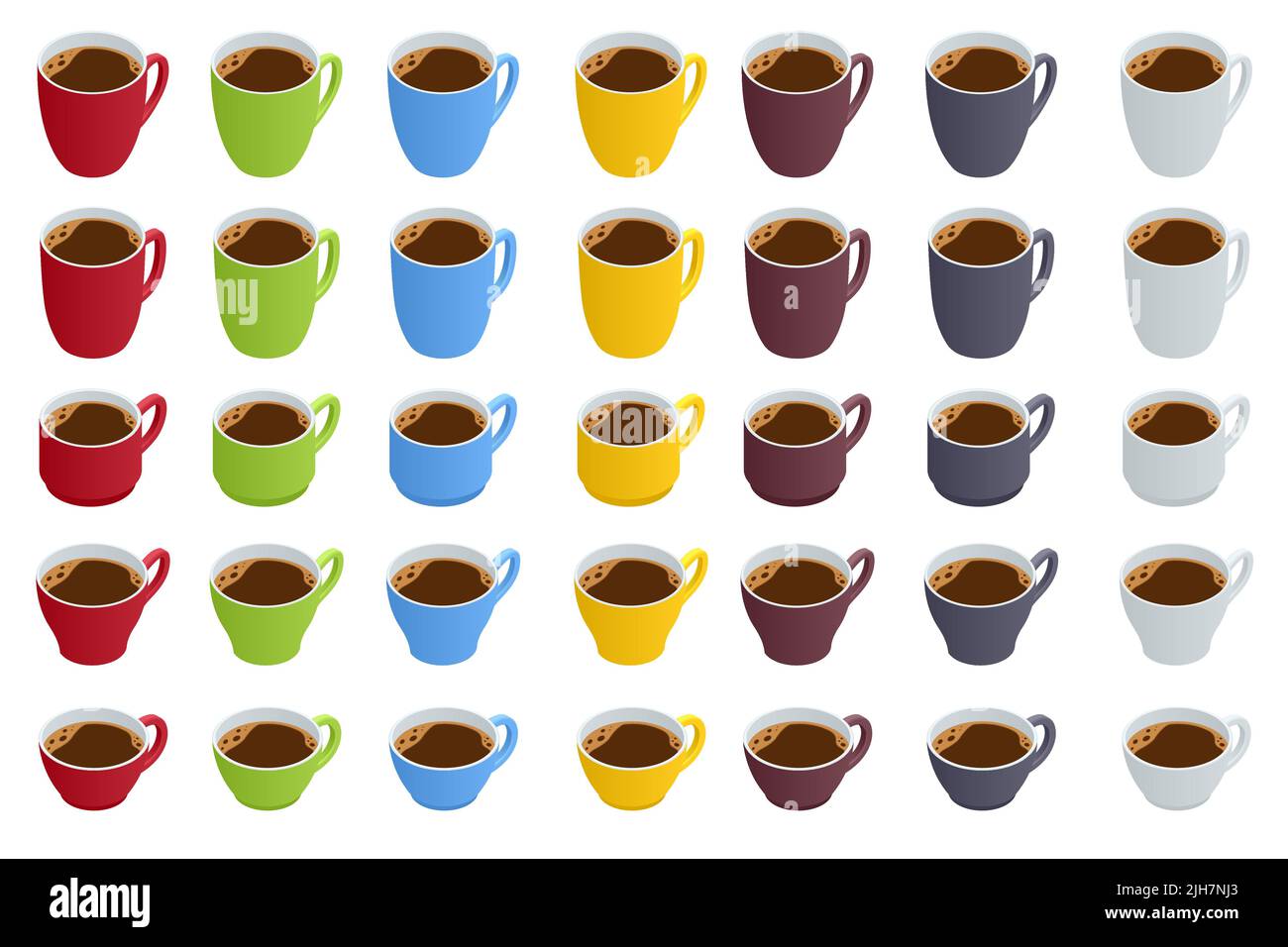 Isometric different types of cups of coffee or tea. Coffee types set ...