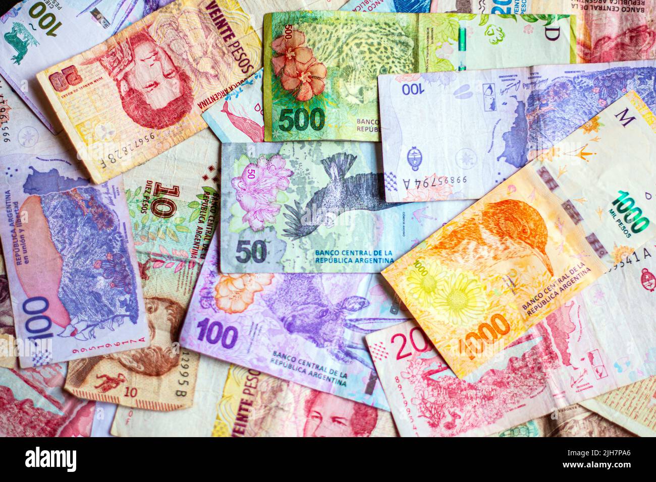 Argentine pesos of different values. Money from Argentina in cash Stock ...