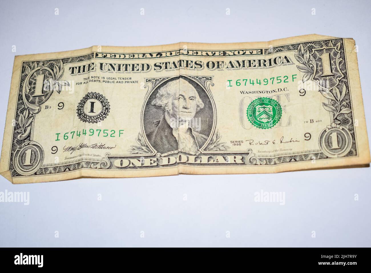 Close up of one dollar isolate on white background, American one dollar ...
