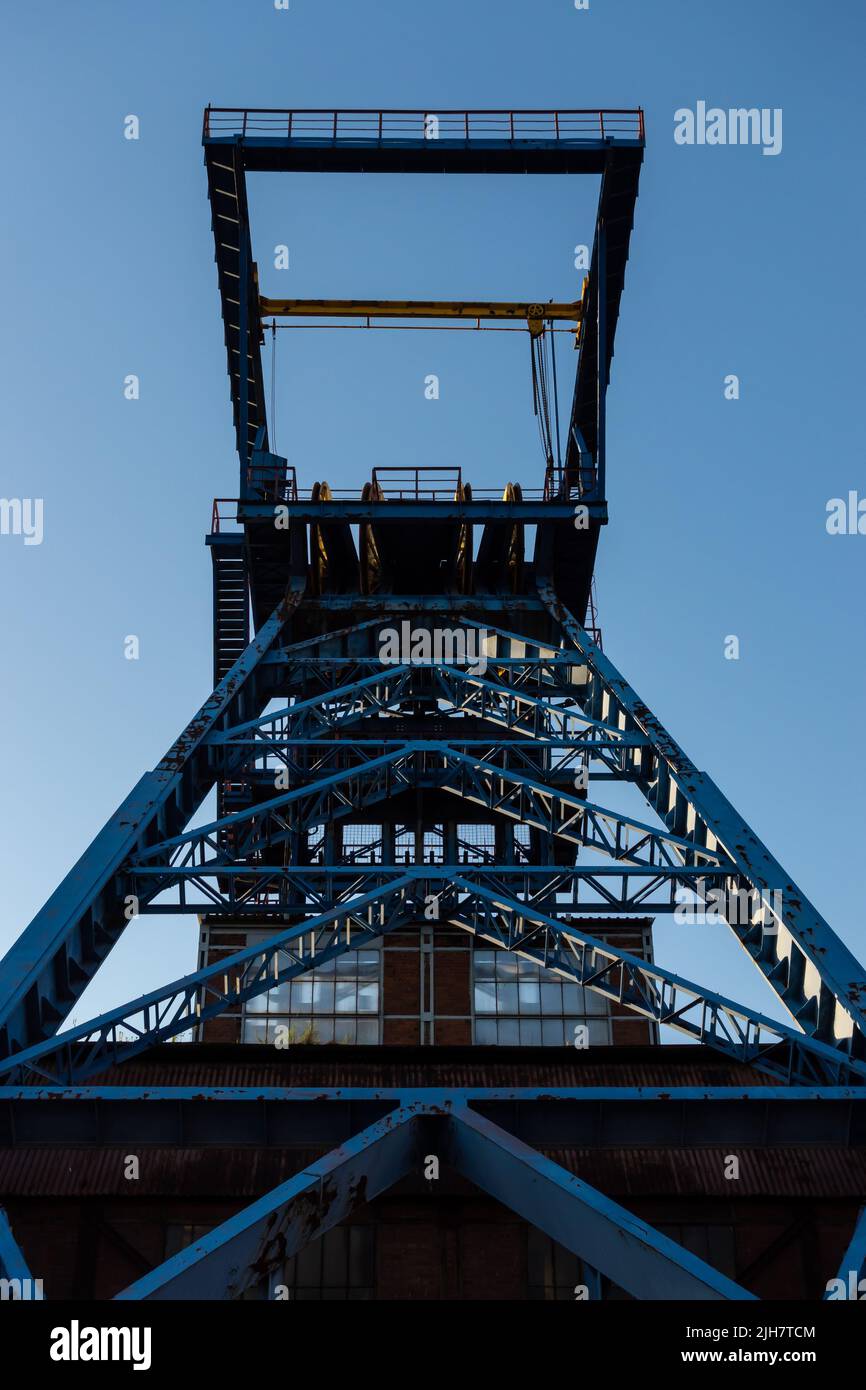 The shaft tower of a closed black coal mine. Decarbonization processes ...
