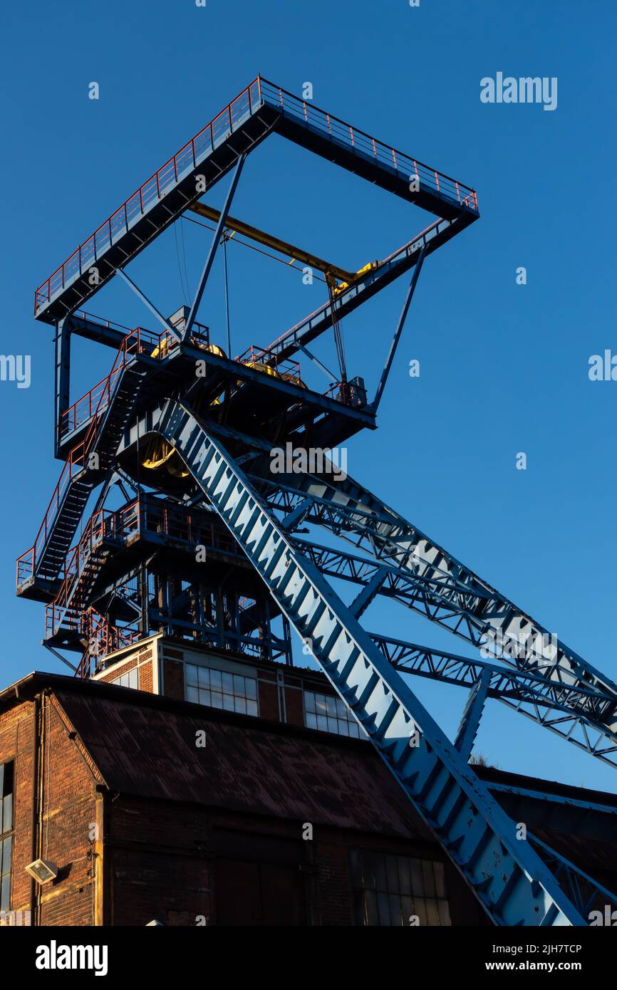 The shaft tower of a closed black coal mine. Decarbonization processes ...