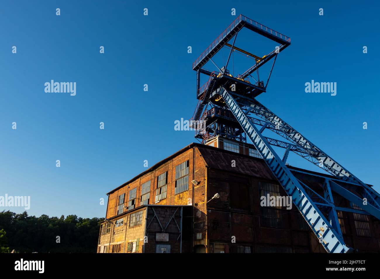 The shaft tower of a closed black coal mine. Decarbonization processes ...