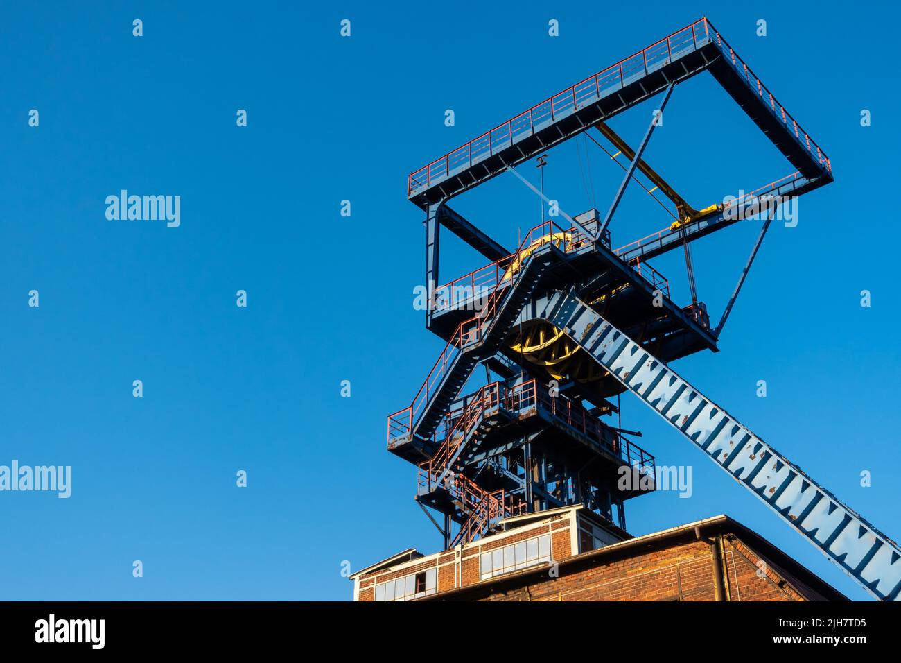 The shaft tower of a closed black coal mine. Decarbonization processes ...