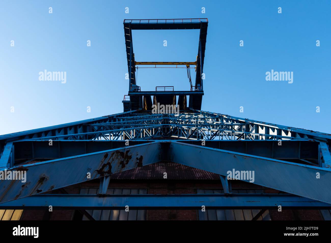 The shaft tower of a closed black coal mine. Decarbonization processes ...
