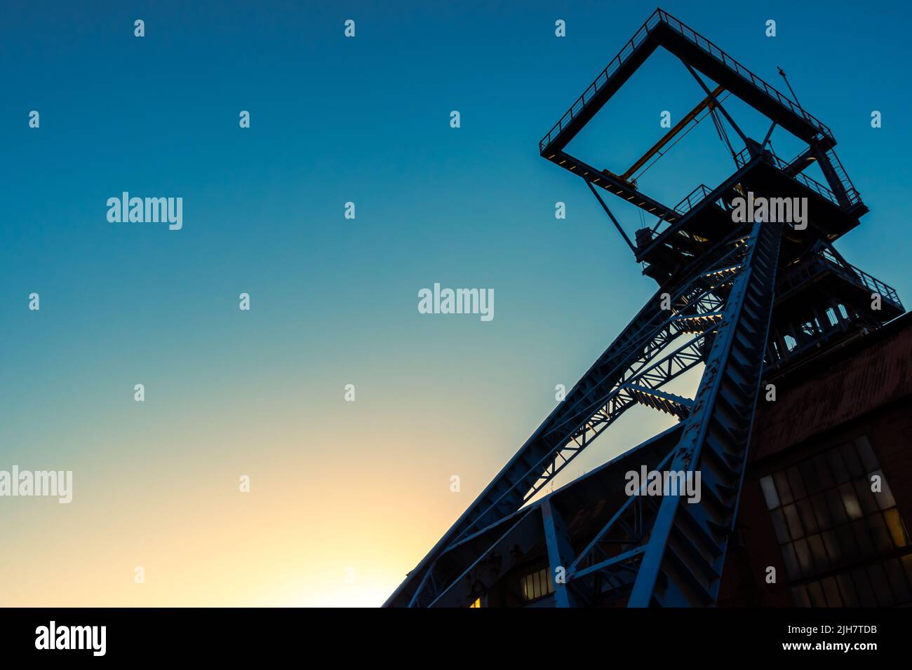 The shaft tower of a closed black coal mine. Decarbonization processes ...