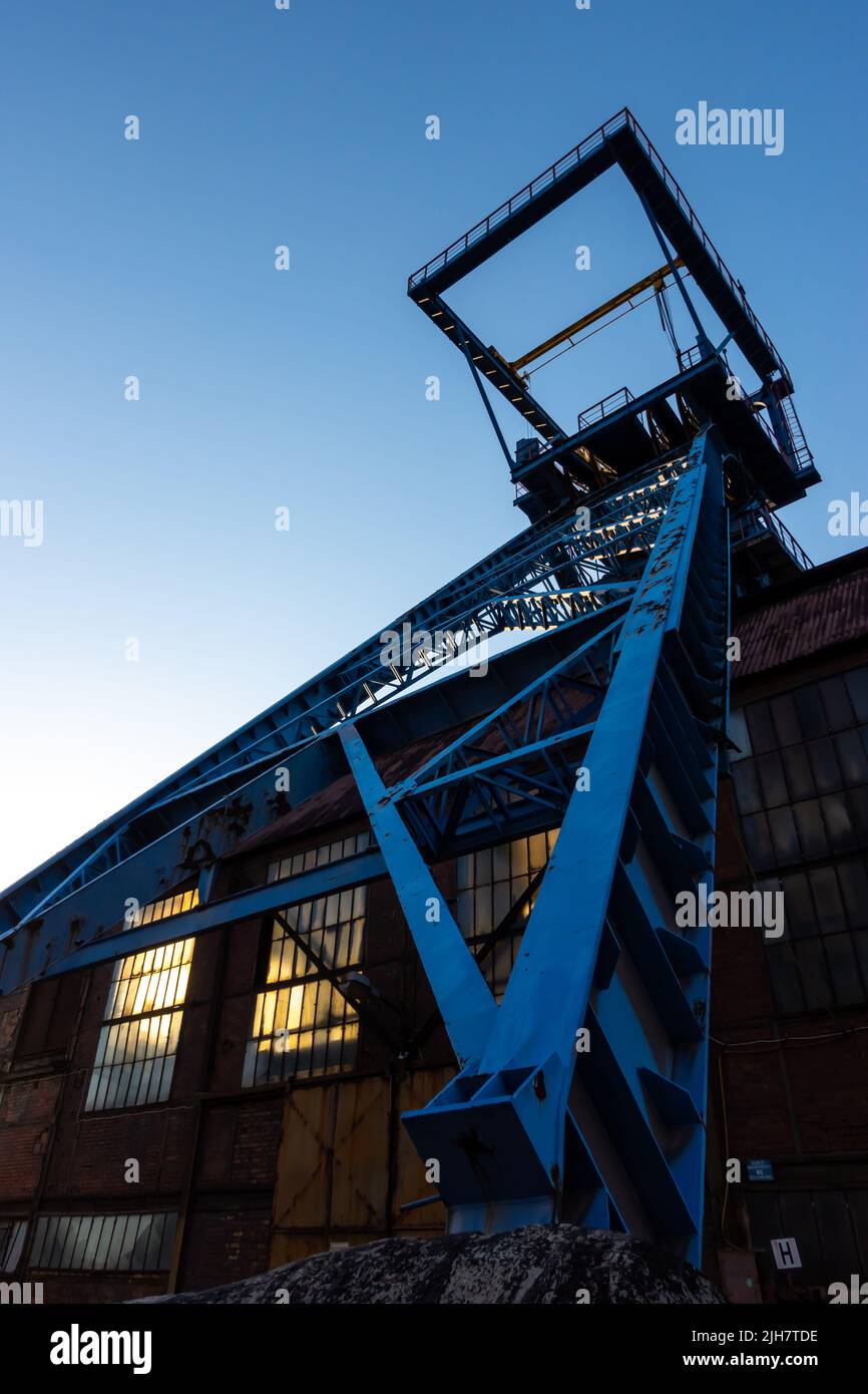 The shaft tower of a closed black coal mine. Decarbonization processes ...