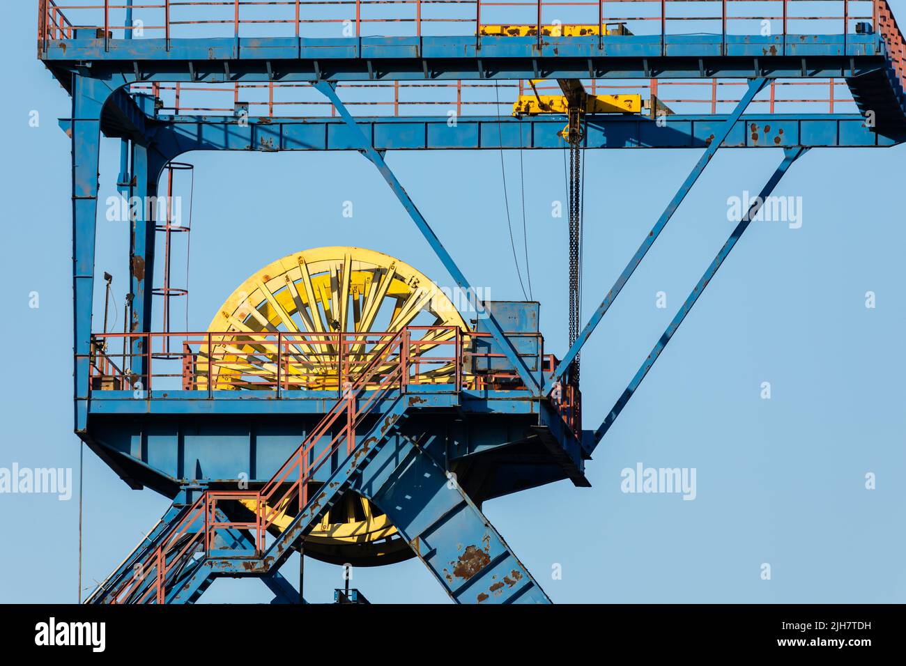The shaft tower of a closed black coal mine. Decarbonization processes ...