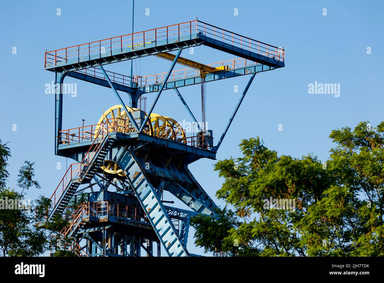 The shaft tower of a closed black coal mine. Decarbonization processes ...