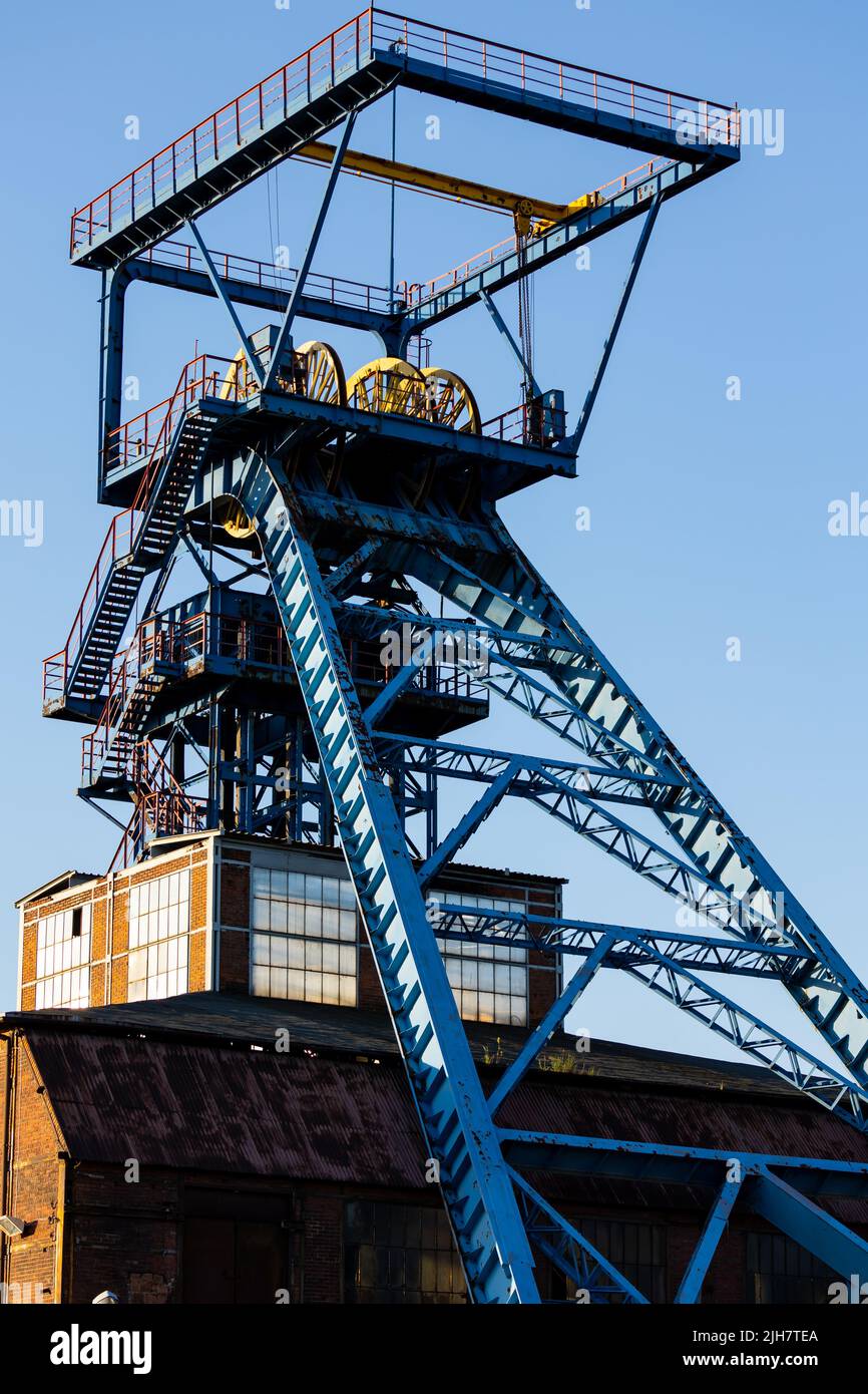 The shaft tower of a closed black coal mine. Decarbonization processes ...
