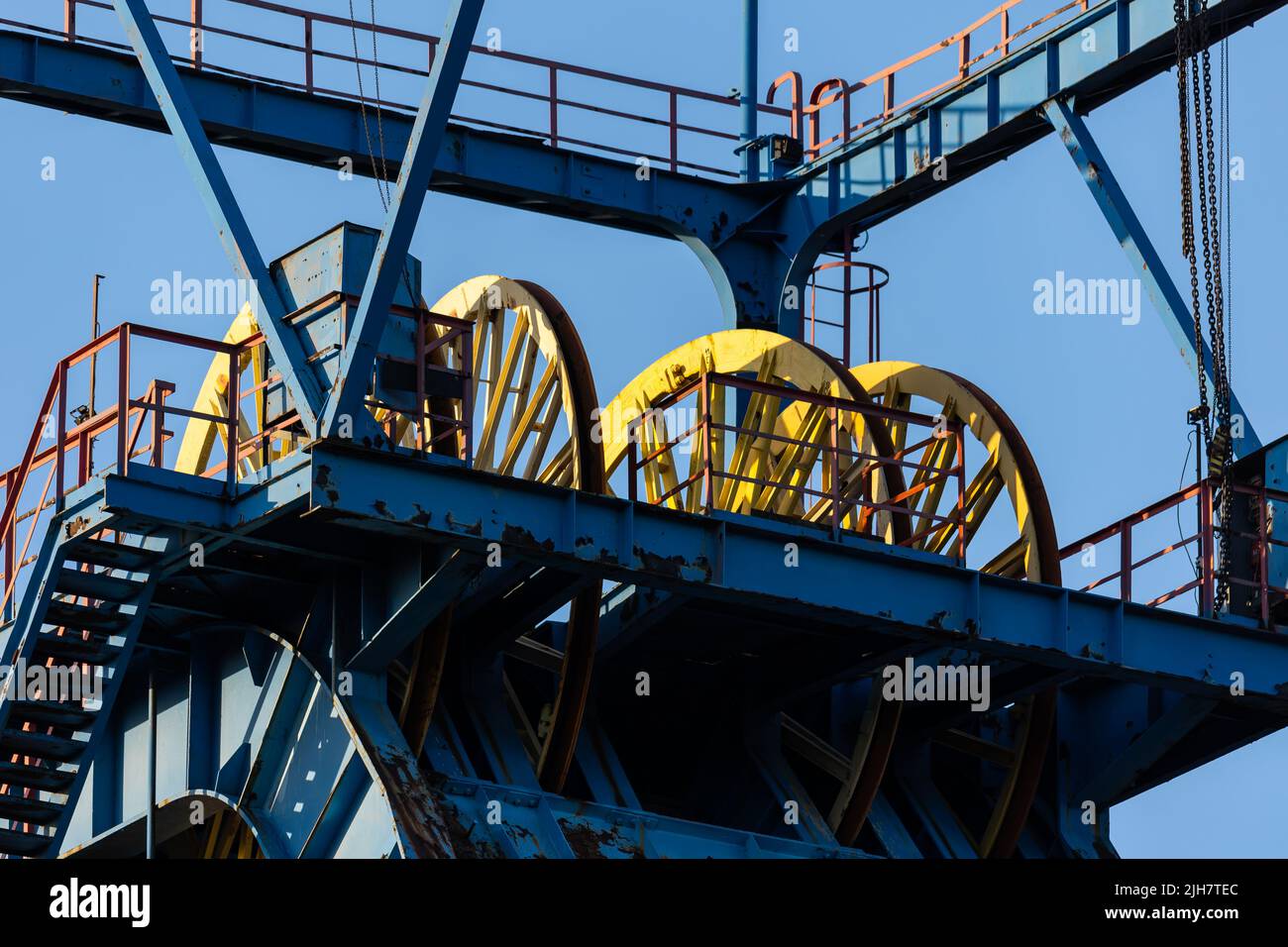 The shaft tower of a closed black coal mine. Decarbonization processes ...