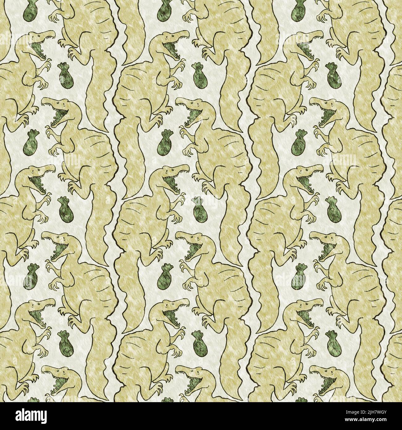 Green hand drawn Spinosaurus dinosaur seamless pattern. Gender Neutral ...