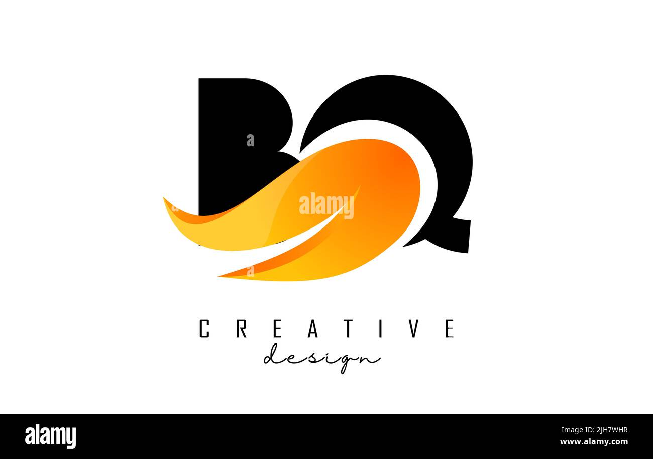 Vector illustration of abstract letters BQ b q with fire flames and orange owoosh design ...