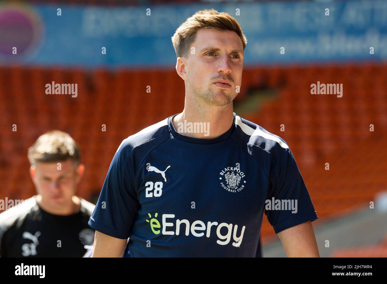 Jake Beesley #28 of Blackpool arrives at Bloomfield Road Stock Photo ...
