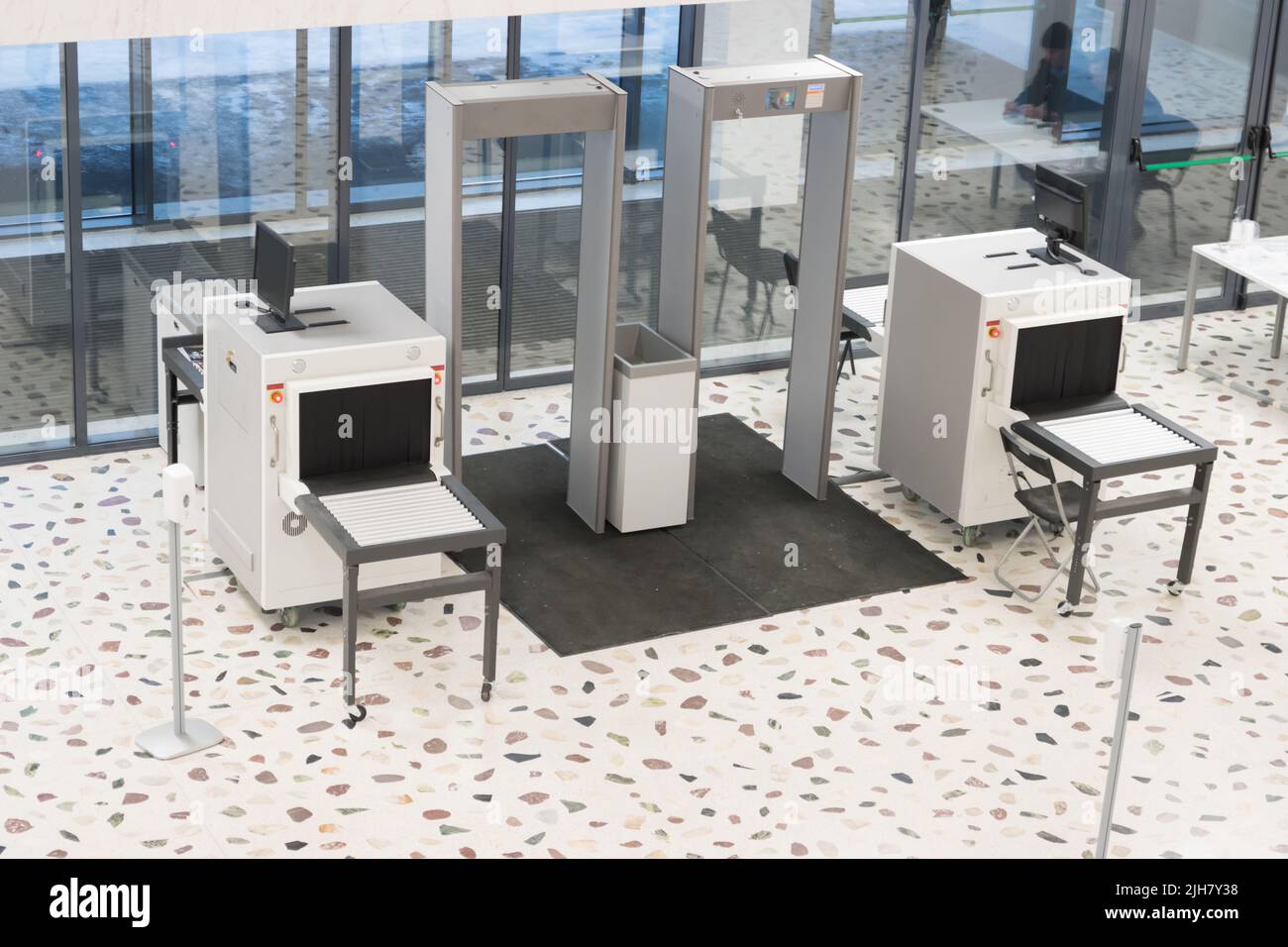 Metal detector and x-ray scanner in public building without people ...