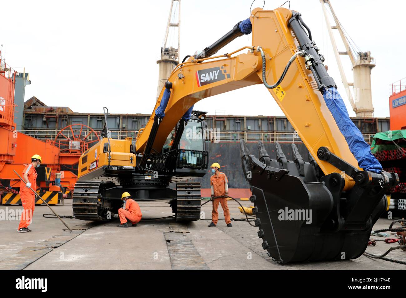 QINGDAO, CHINA - JULY 16, 2022 - Nearly 200 chinese-made construction ...