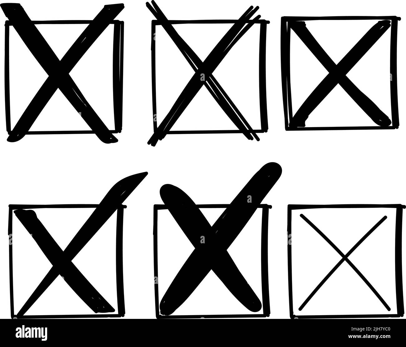 A set of checks. Hand-drawn doodle-style sketch. Voting, yes, no, drawn ...