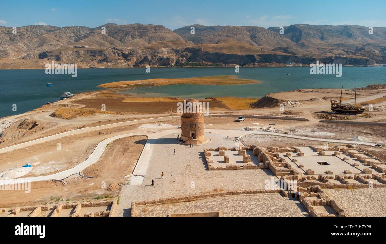 Hasankeyf, Batman, Turkey June 2022; aerial and rear view with drone ...