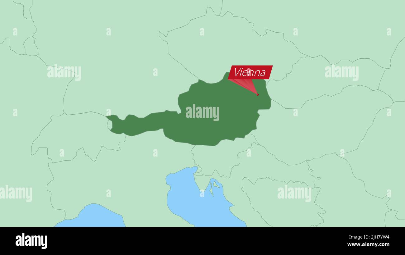 Map of Austria with pin of country capital. Austria Map with ...