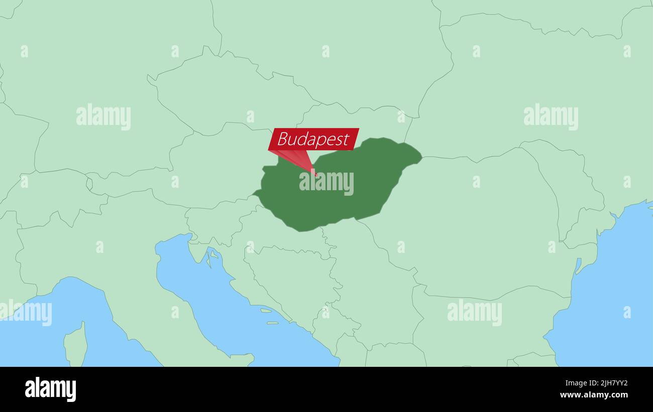 Map of Hungary with pin of country capital. Hungary Map with ...