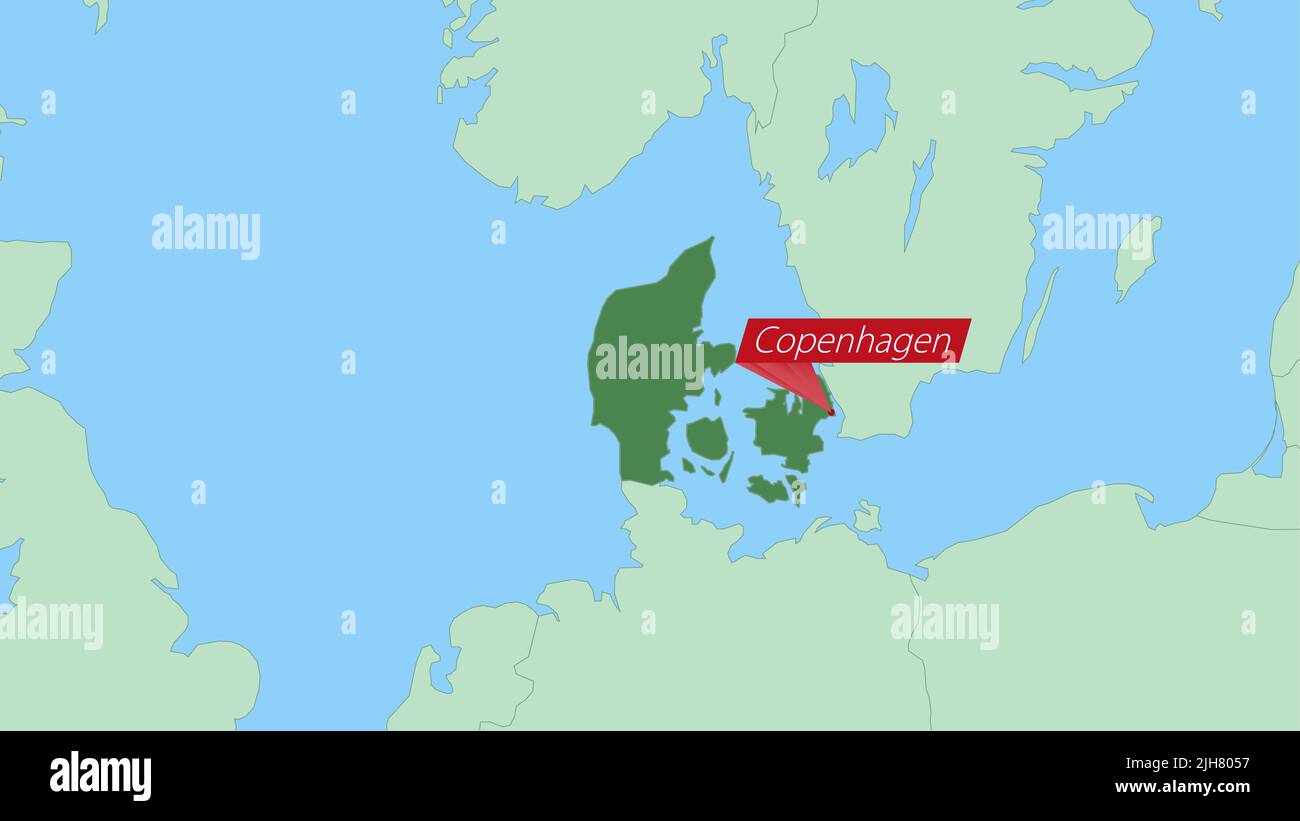 Map of Denmark with pin of country capital. Denmark Map with ...