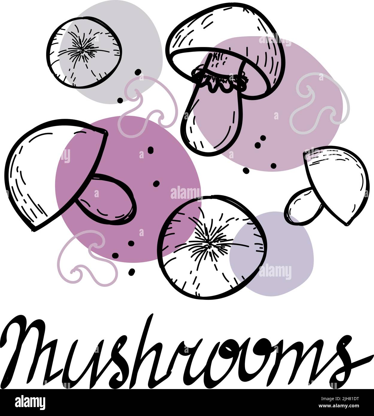 Mushrooms, hand-drawn doodle in sketch style. Isolated elements on a ...