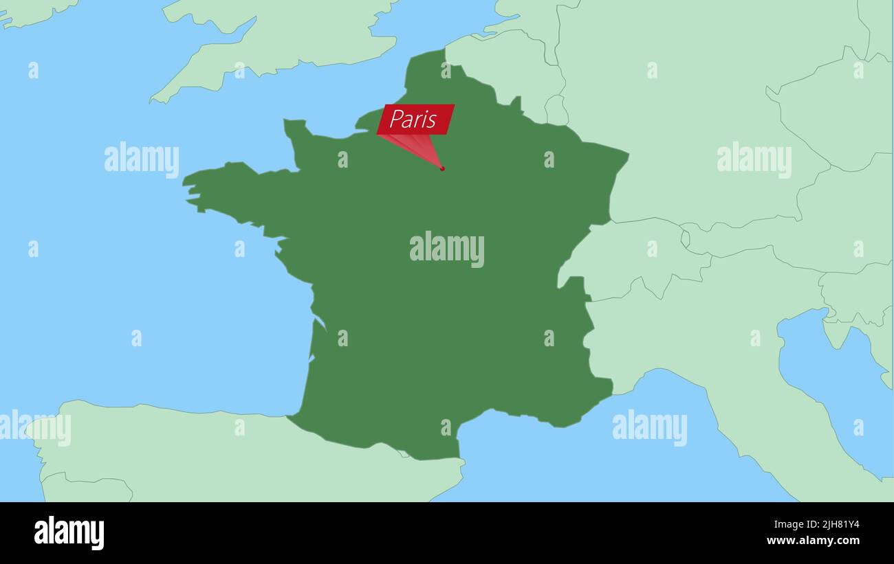 Map of France with pin of country capital. France Map with neighboring ...