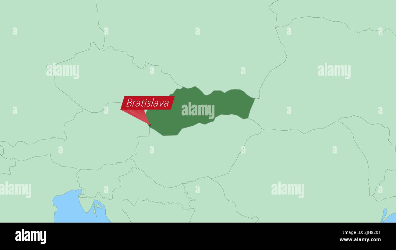 Map of Slovakia with pin of country capital. Slovakia Map with ...