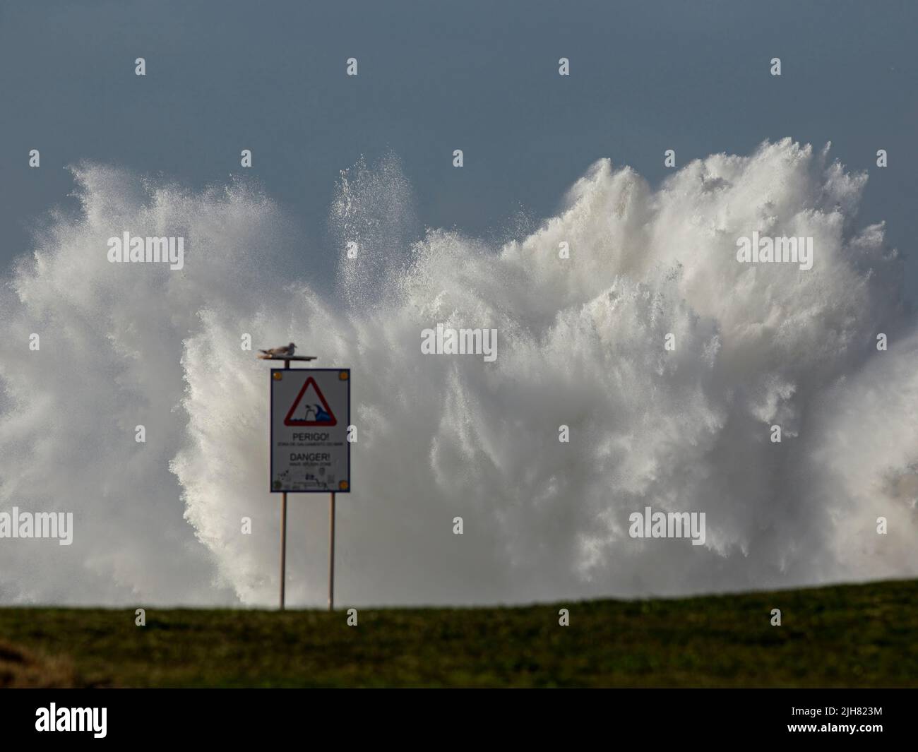 North Atlantic portuguese coast during winter seeing big wave splash ...
