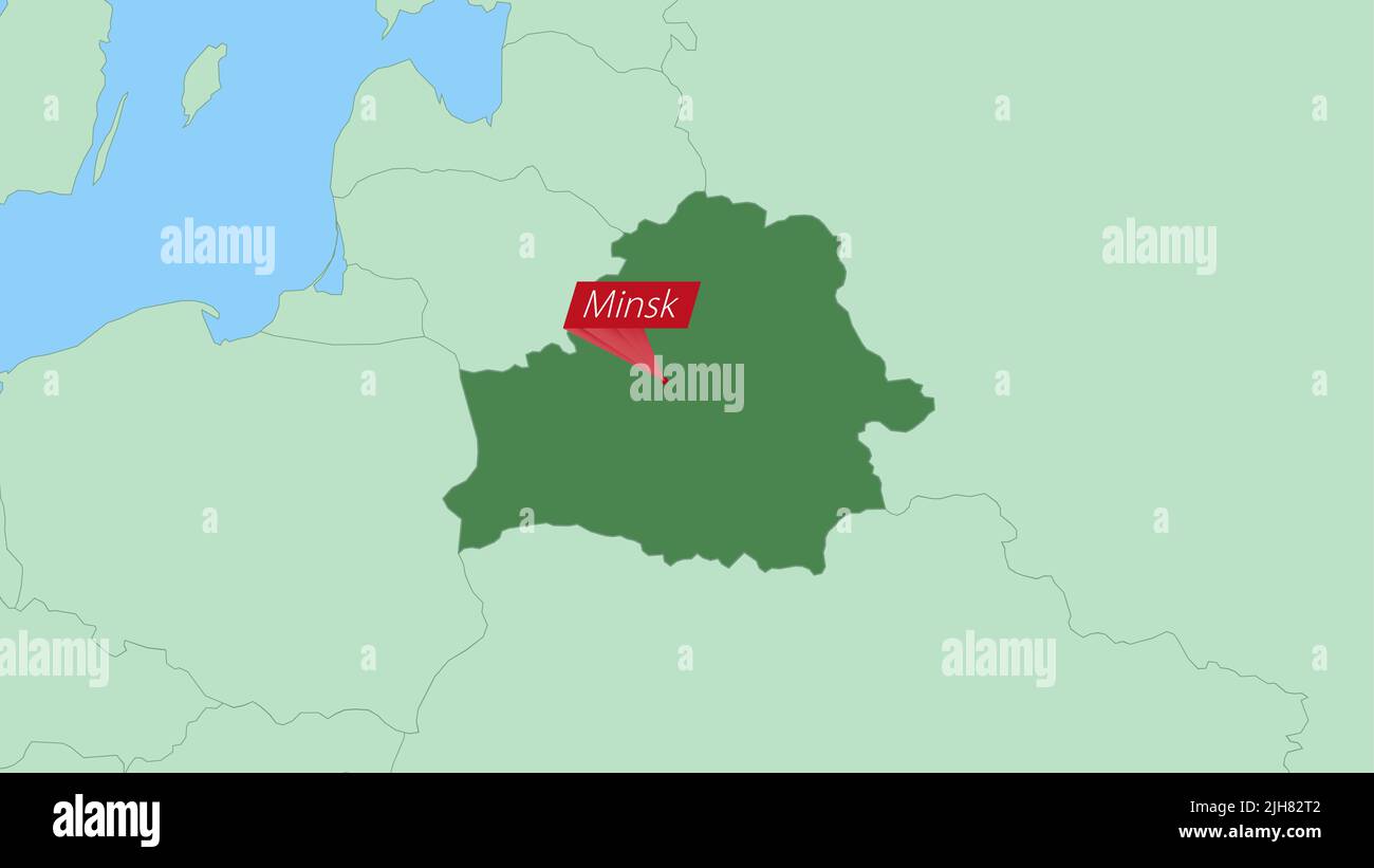 Map of Belarus with pin of country capital. Belarus Map with ...