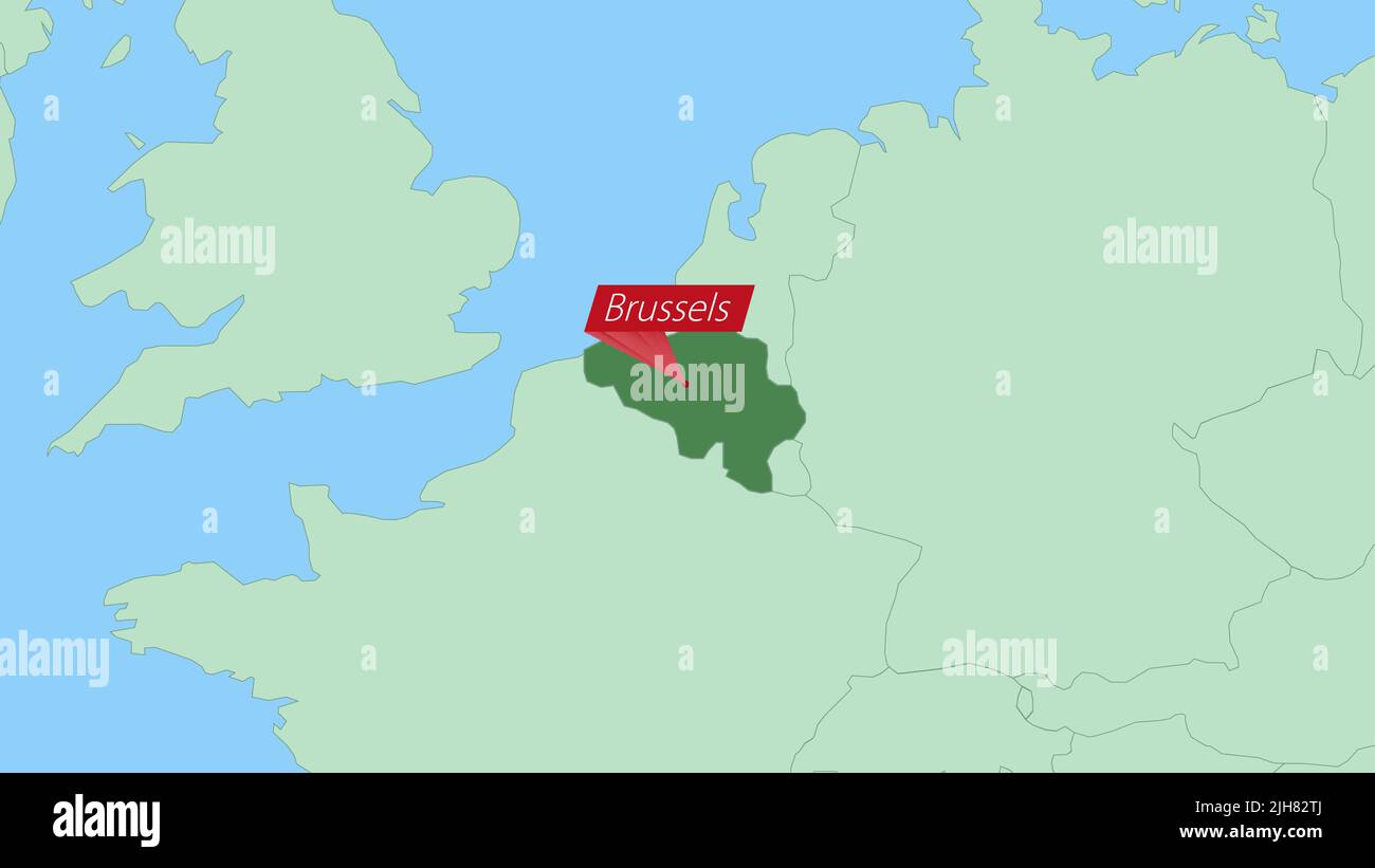 Map of Belgium with pin of country capital. Belgium Map with ...