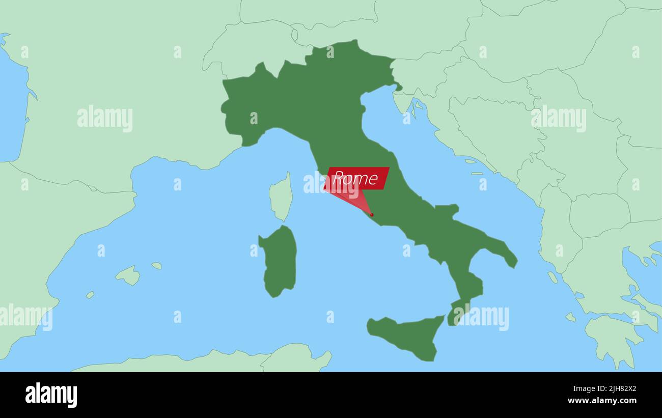 Map of Italy with pin of country capital. Italy Map with neighboring ...