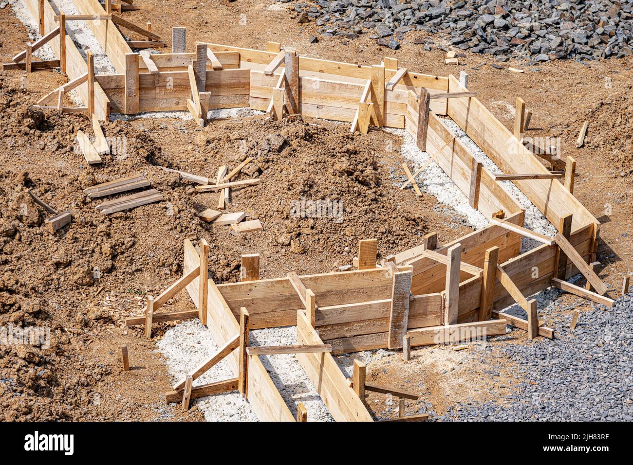 Wooden formwork for pouring concrete foundation of the house Stock ...