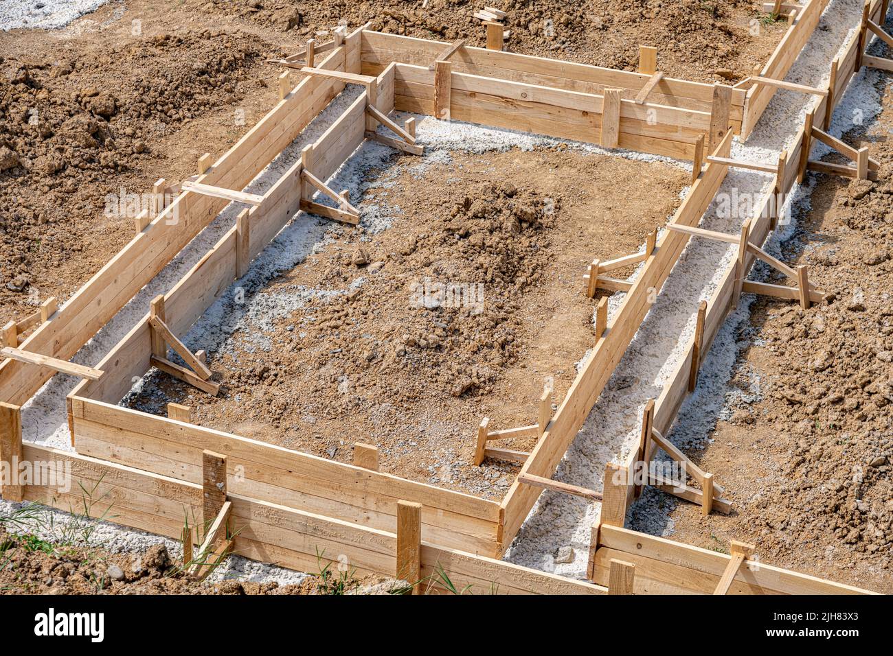 Wooden formwork for pouring concrete foundation of the house Stock ...
