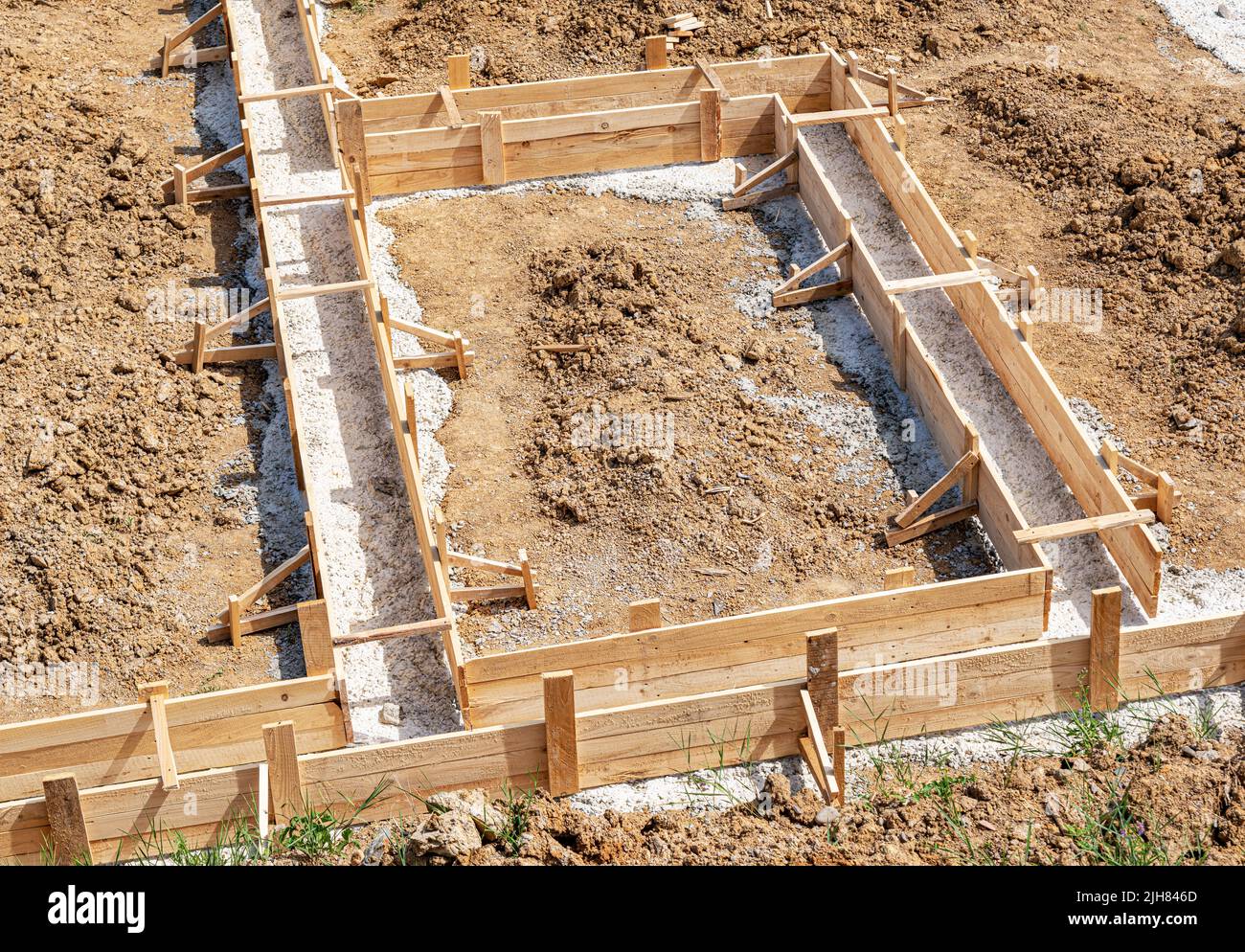 Wooden formwork for pouring concrete foundation of the house Stock ...
