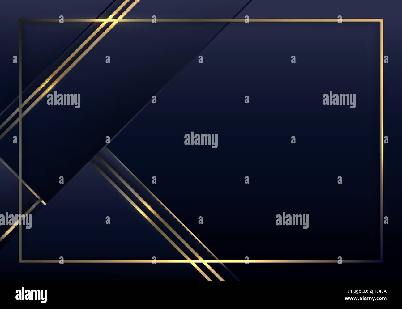 Abstract 3D blue and golden stripes triangles shapes with shiny gold ...