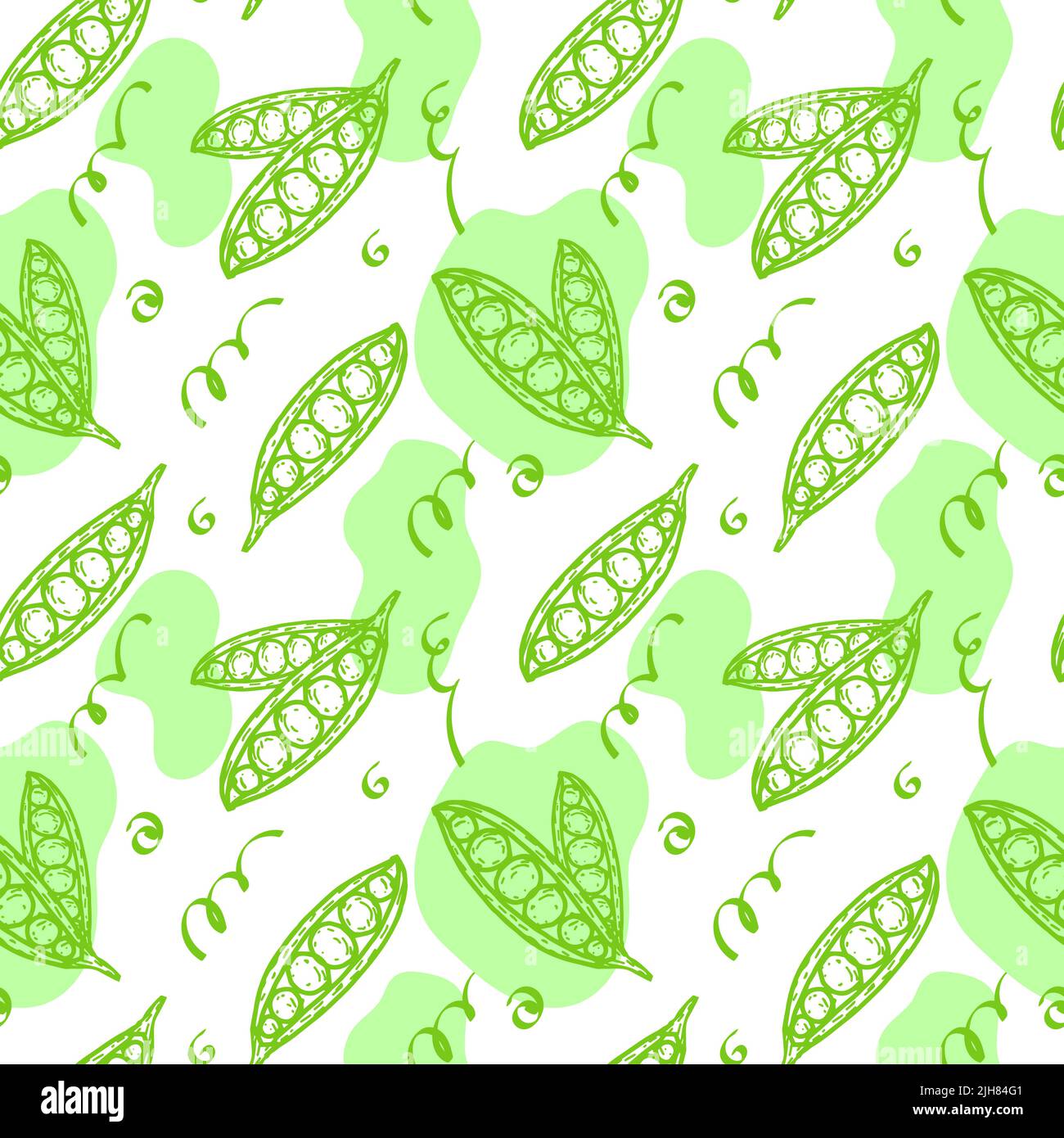 Seamless pattern of green peas and spots, hand-drawn doodle-style ...