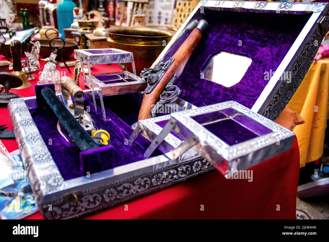 Seville, Spain - July 14, 2022 Various objects sold at the Flea market ...