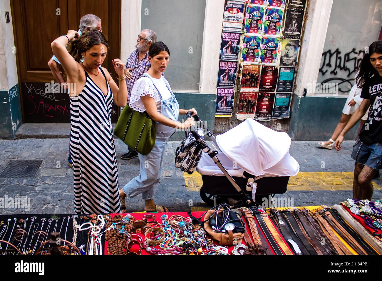 Seville, Spain - July 14, 2022 Various objects sold at the Flea market ...