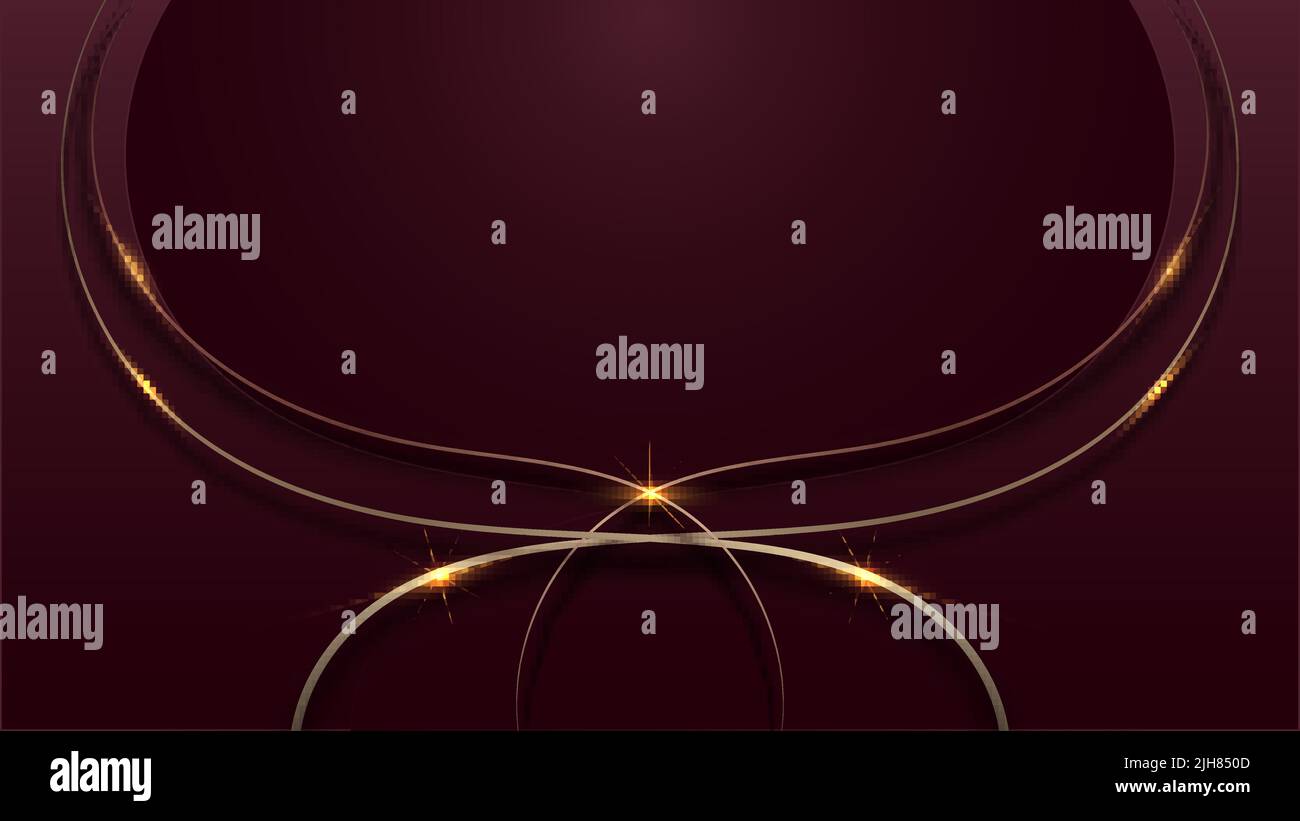 Abstract 3D red wave shapes layer and golden lines with shiny gold ...
