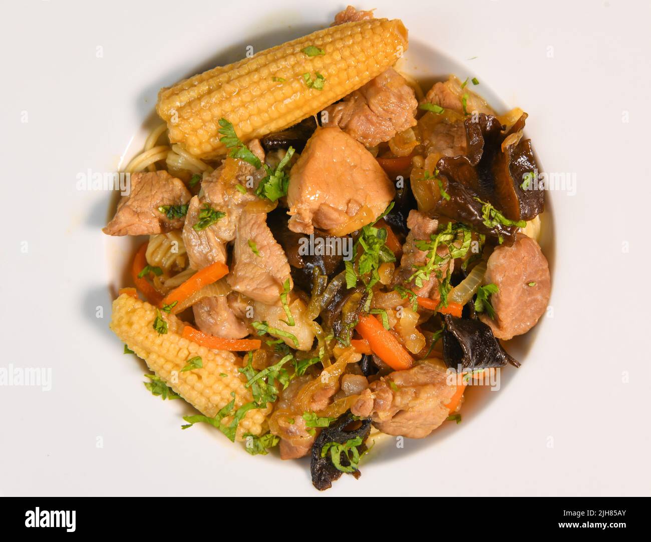 RECIPE FOR WOK-COOKED PORK LOIN, BLACK MUSHROOM, CHINESE NOODLE, CORN ...