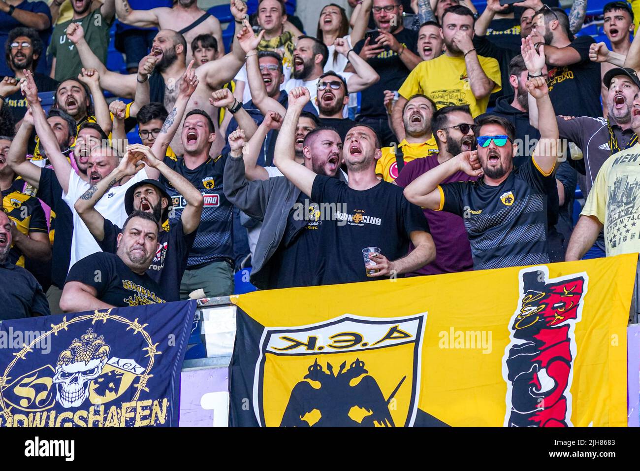 GENK, BELGIUM - JULY 16: AEK Athene supporters during the Friendly ...