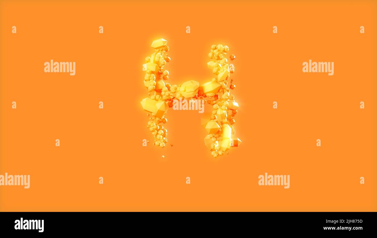letter H on orange bg - design warm crystals font, isolated - object 3D ...